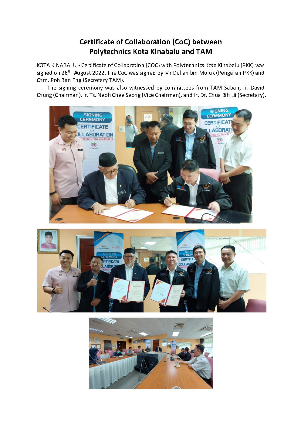 Certificate of Collaboration (CoC) between Polytechnics Kota Kinabalu ...